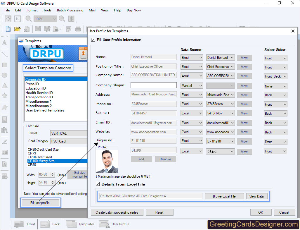 Screenshots of ID Cards Designing Software to make identity card
