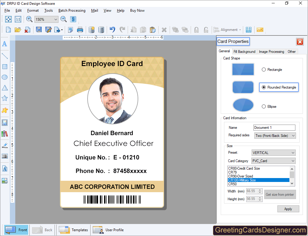 Screenshots of ID Cards Designing Software to make identity card
