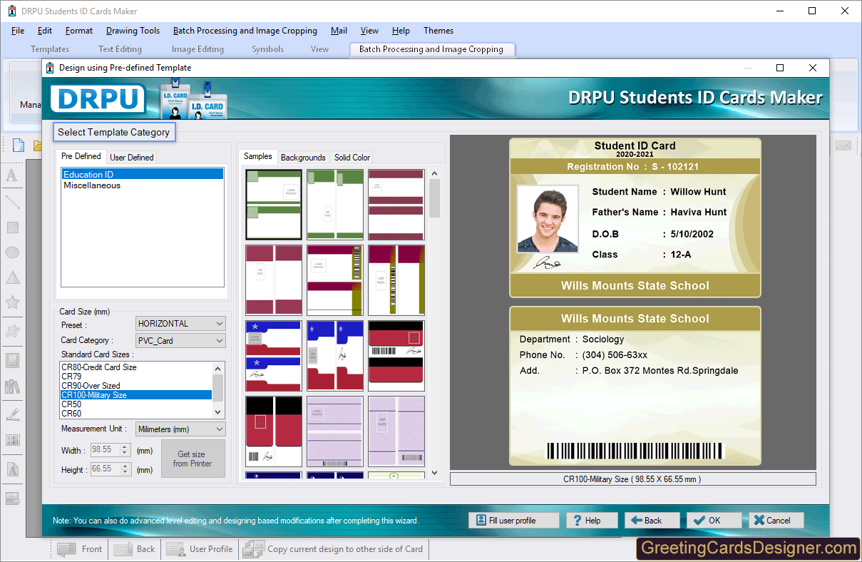Students ID Card Designer Software to create and print student ID cards
